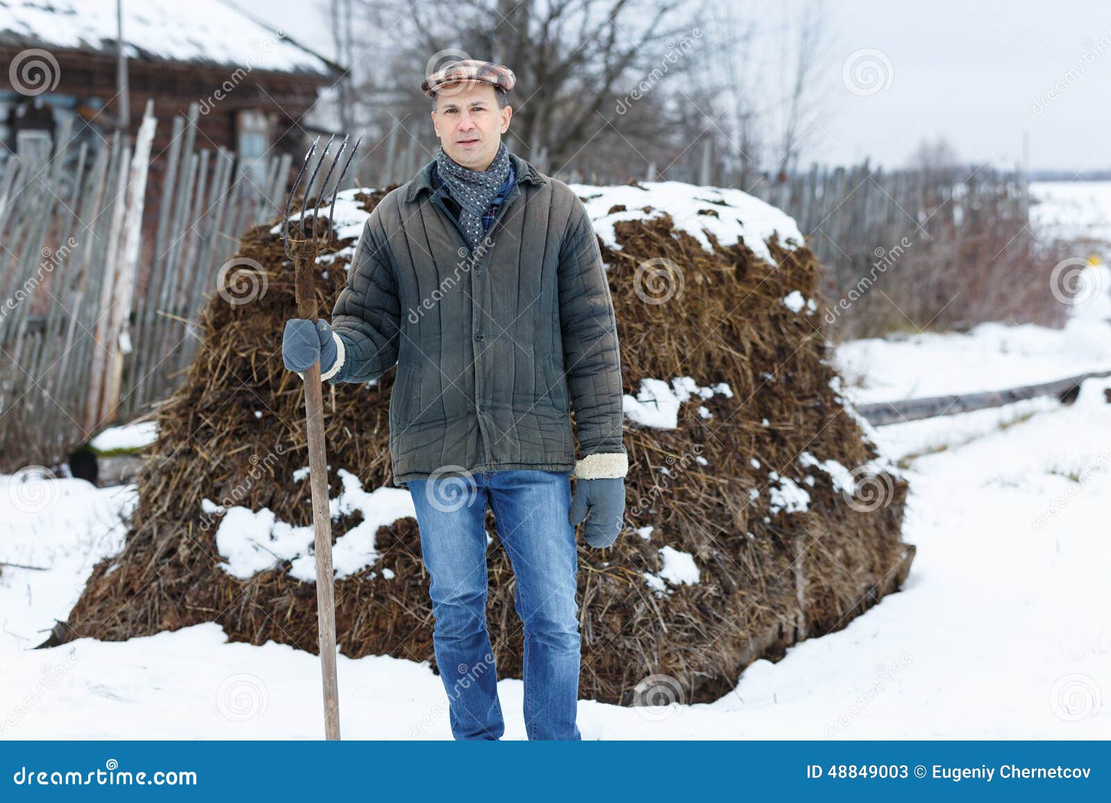 Man with Fork in Heap of Manure Stock Image - Image of husbandry ...