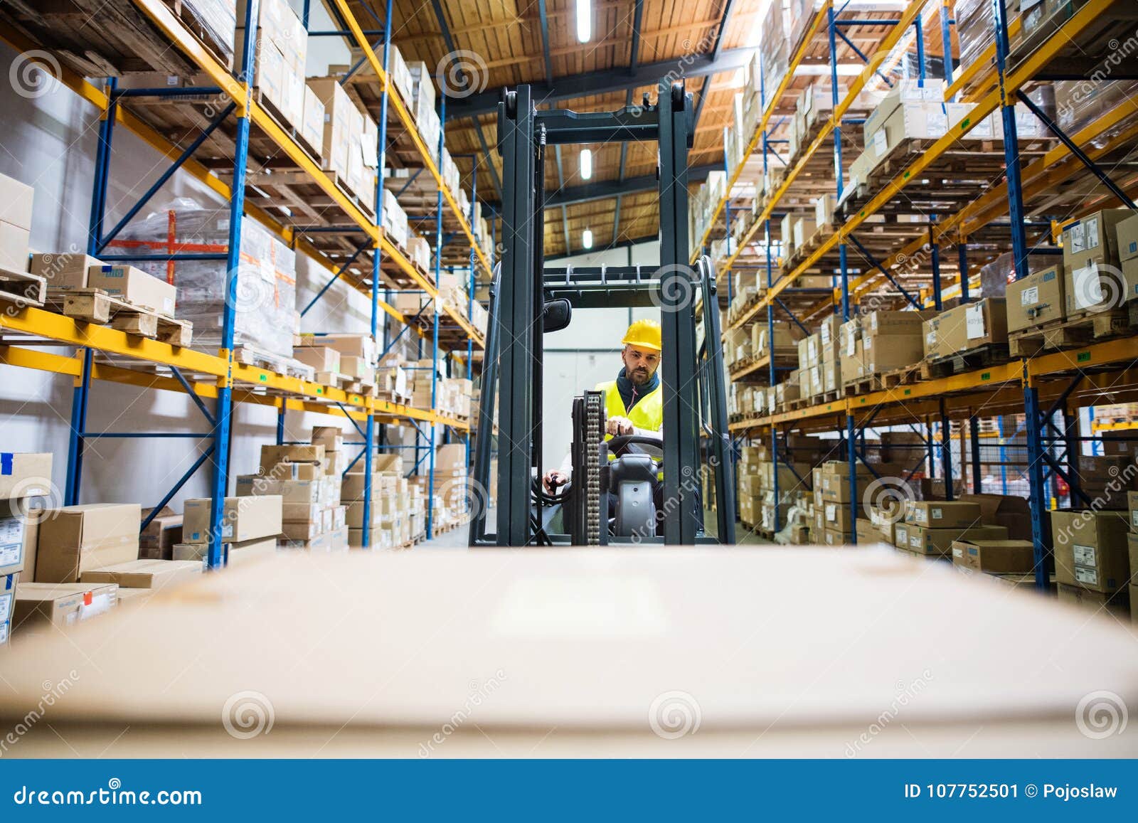 Warehouse Man Worker with Forklift. Stock Image - Image of dispatch ...