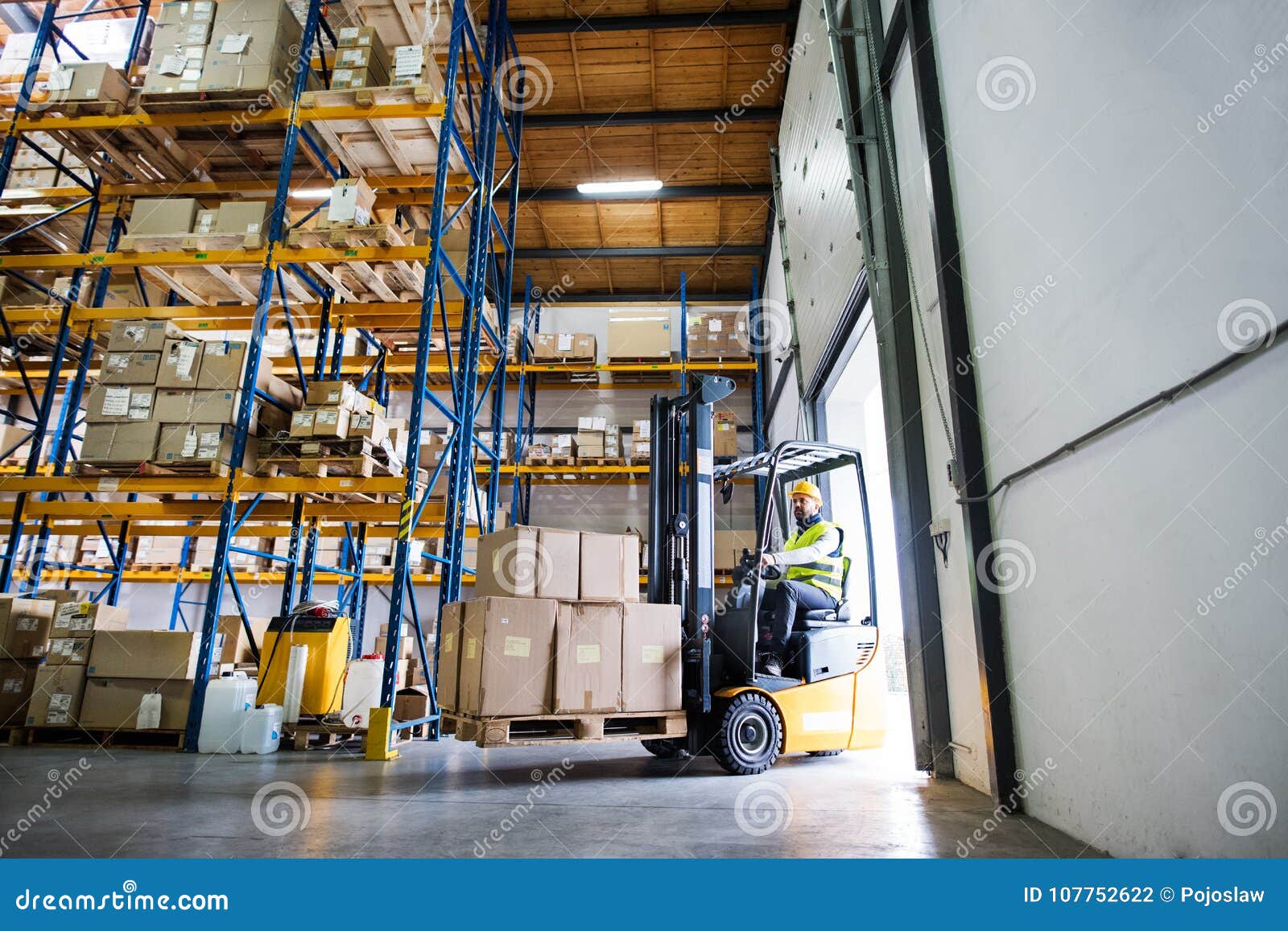Warehouse Man Worker with Forklift. Stock Photo - Image of industry ...