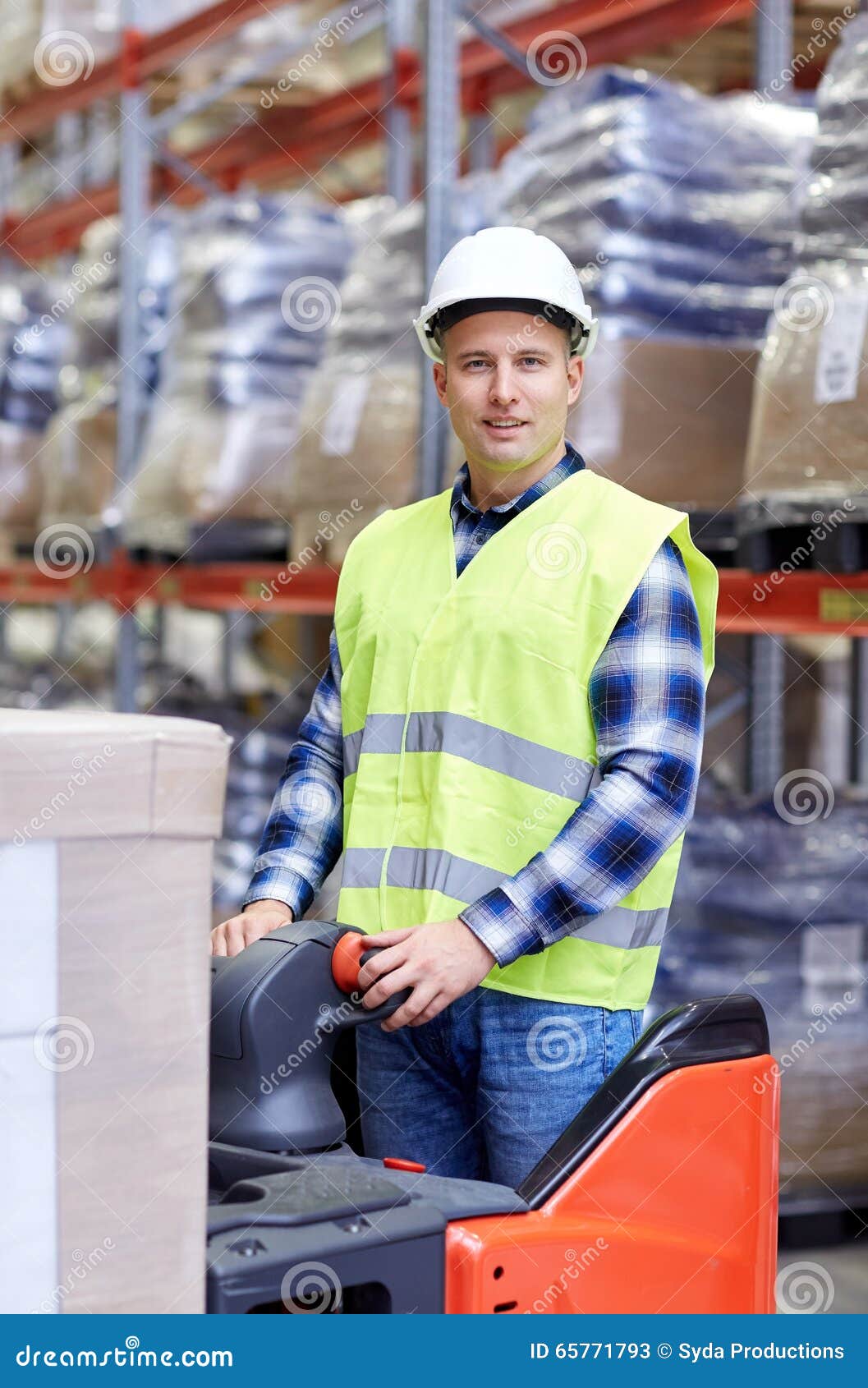 Man on Forklift Loading Boxes at Warehouse Stock Image - Image of ...