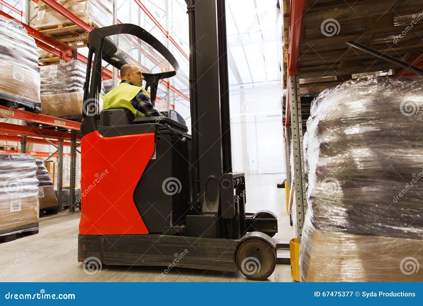 Man on Forklift Loading Cargo at Warehouse Stock Image - Image of ...