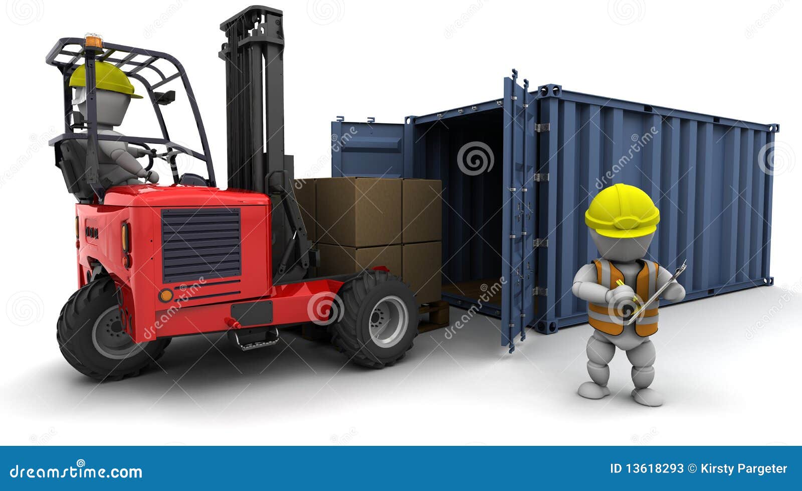 Man in Forklift Truck Loading a Container Stock Illustration ...