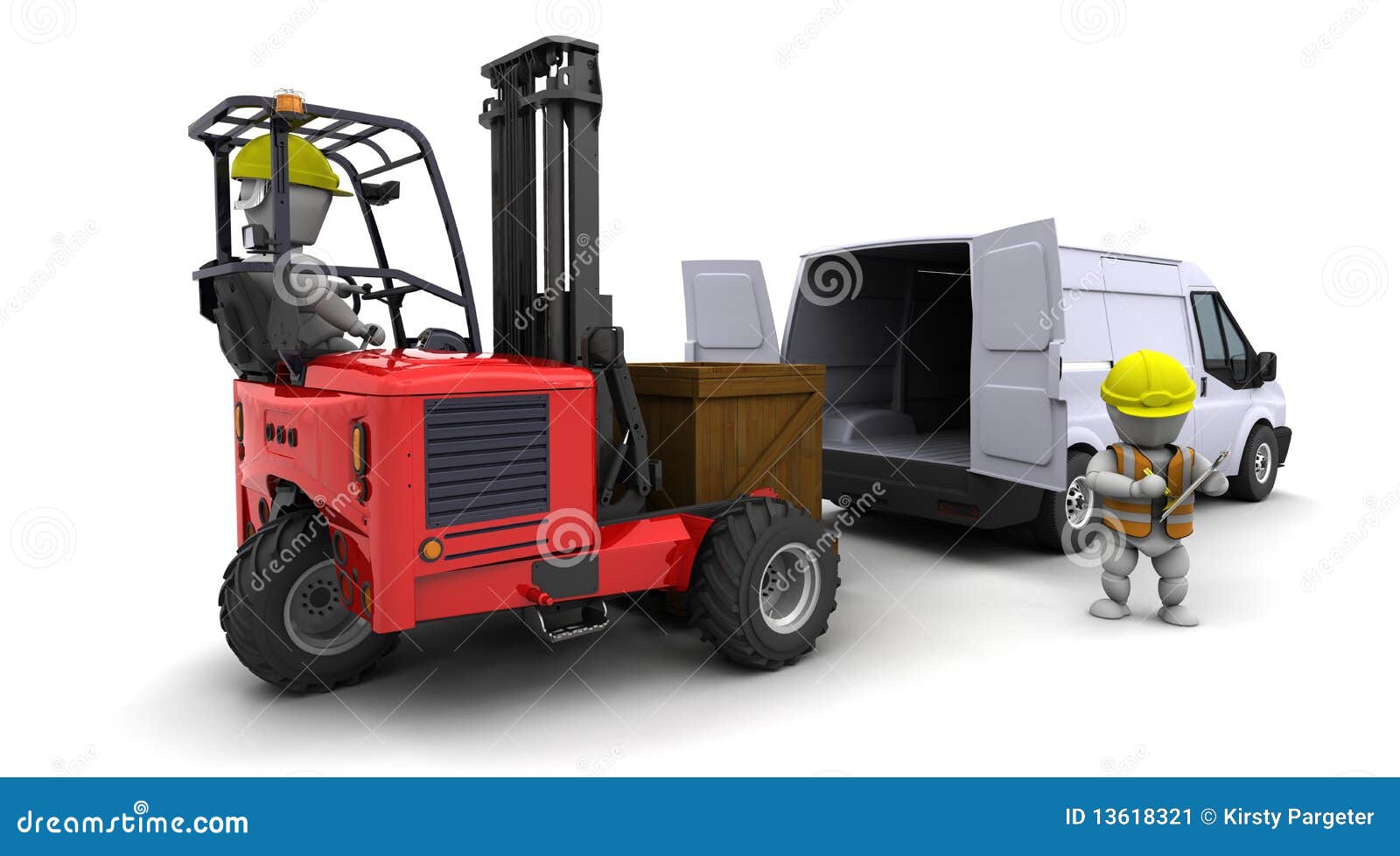Man in Forklift Truck Loading a Van Stock Illustration - Illustration ...