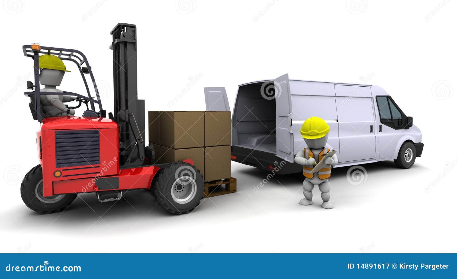 Man in Forklift Truck Loading a Van Stock Illustration - Illustration ...