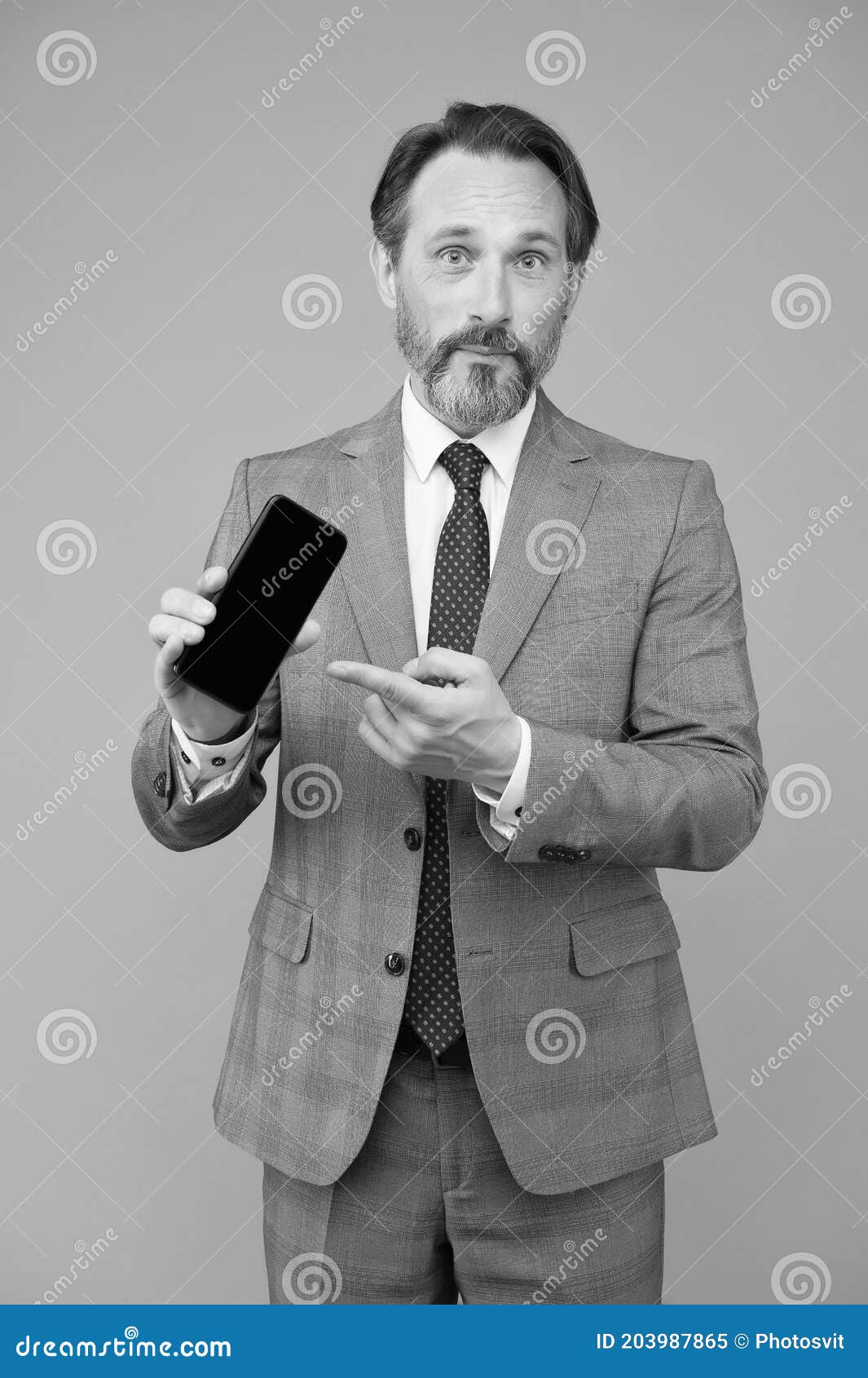 Man Formal Clothes Manager Showing Mobile Screen, Application Update ...