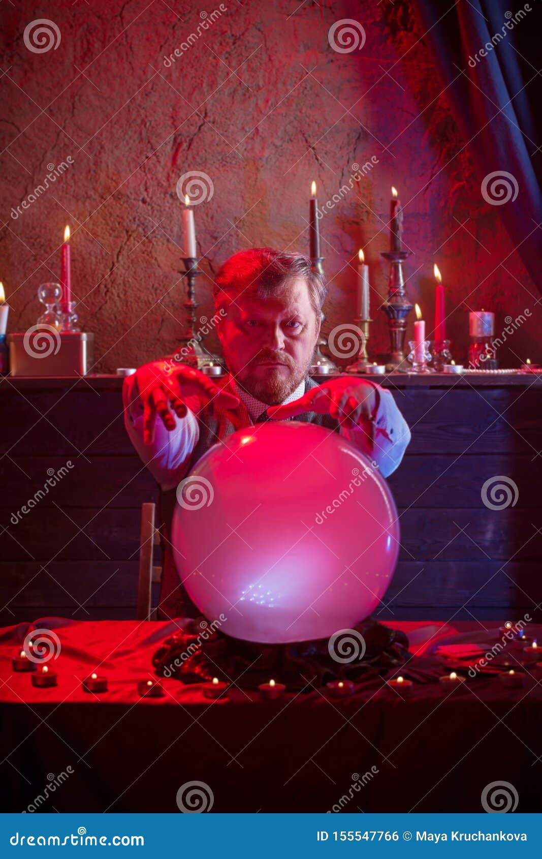 Man Fortune Teller with Crystal Ball Stock Photo - Image of divination ...