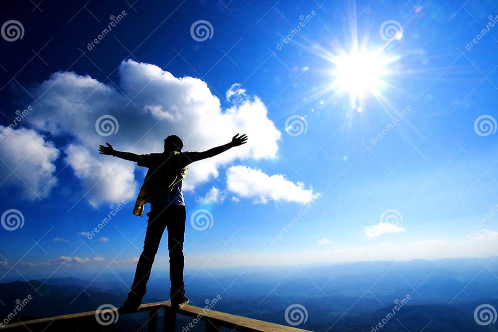 Man in freedom stock photo. Image of sunshine, view, freedom - 19010306