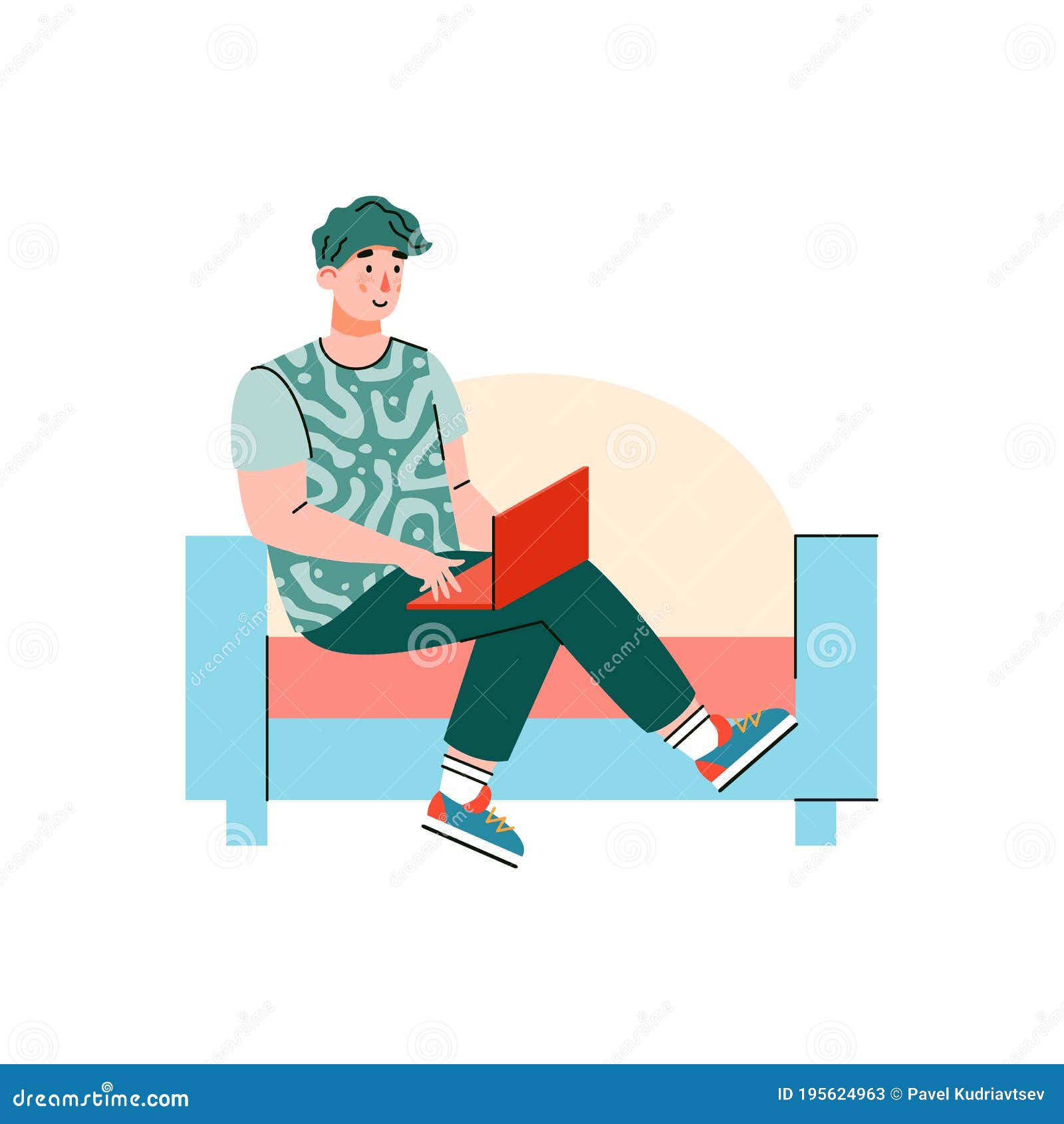 Man Freelancer Working Remotely at Home Cartoon Vector Illustration ...