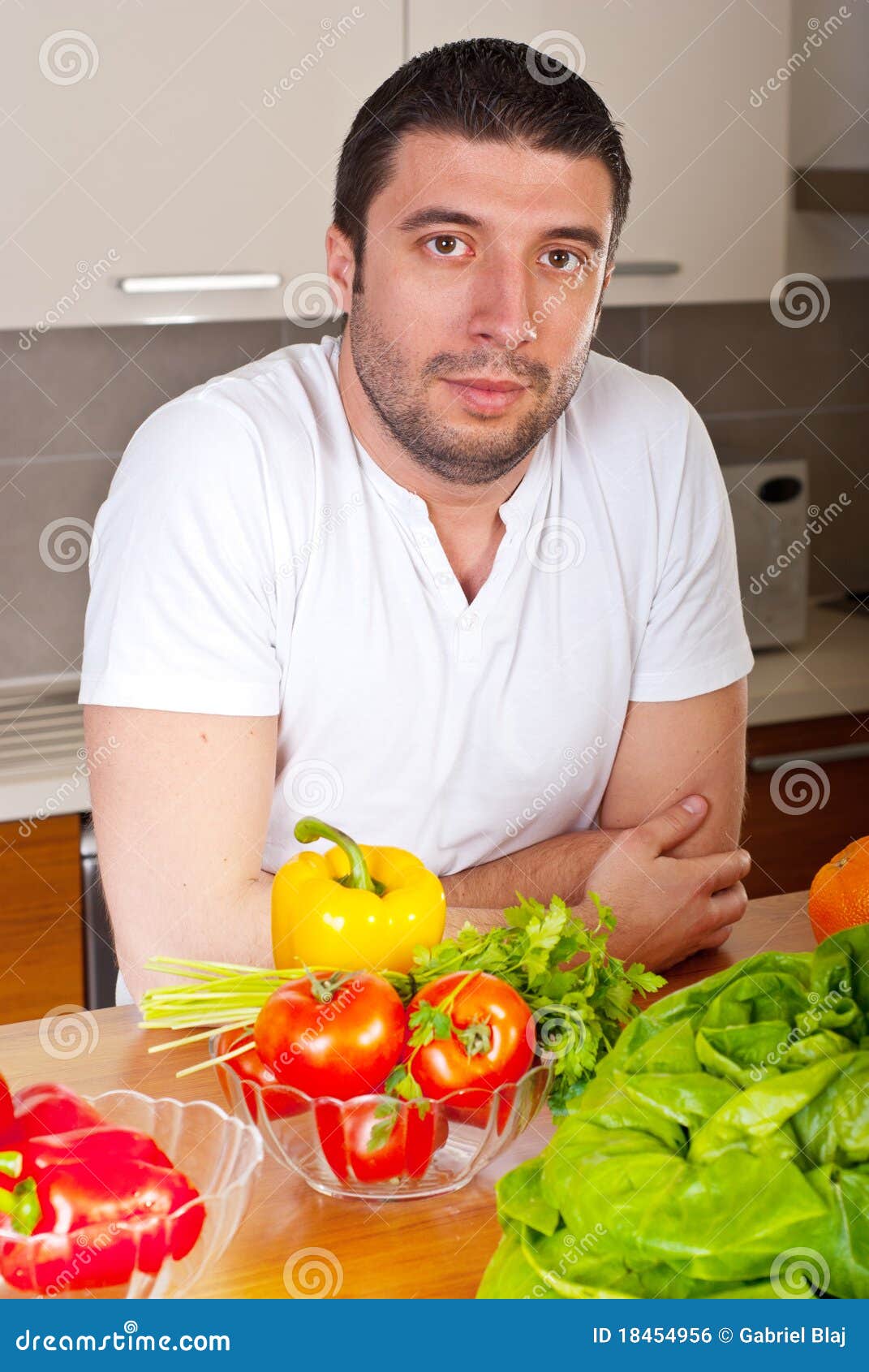 Man with Fresh Vegetables in Kitchen Stock Photo - Image of male, fresh ...