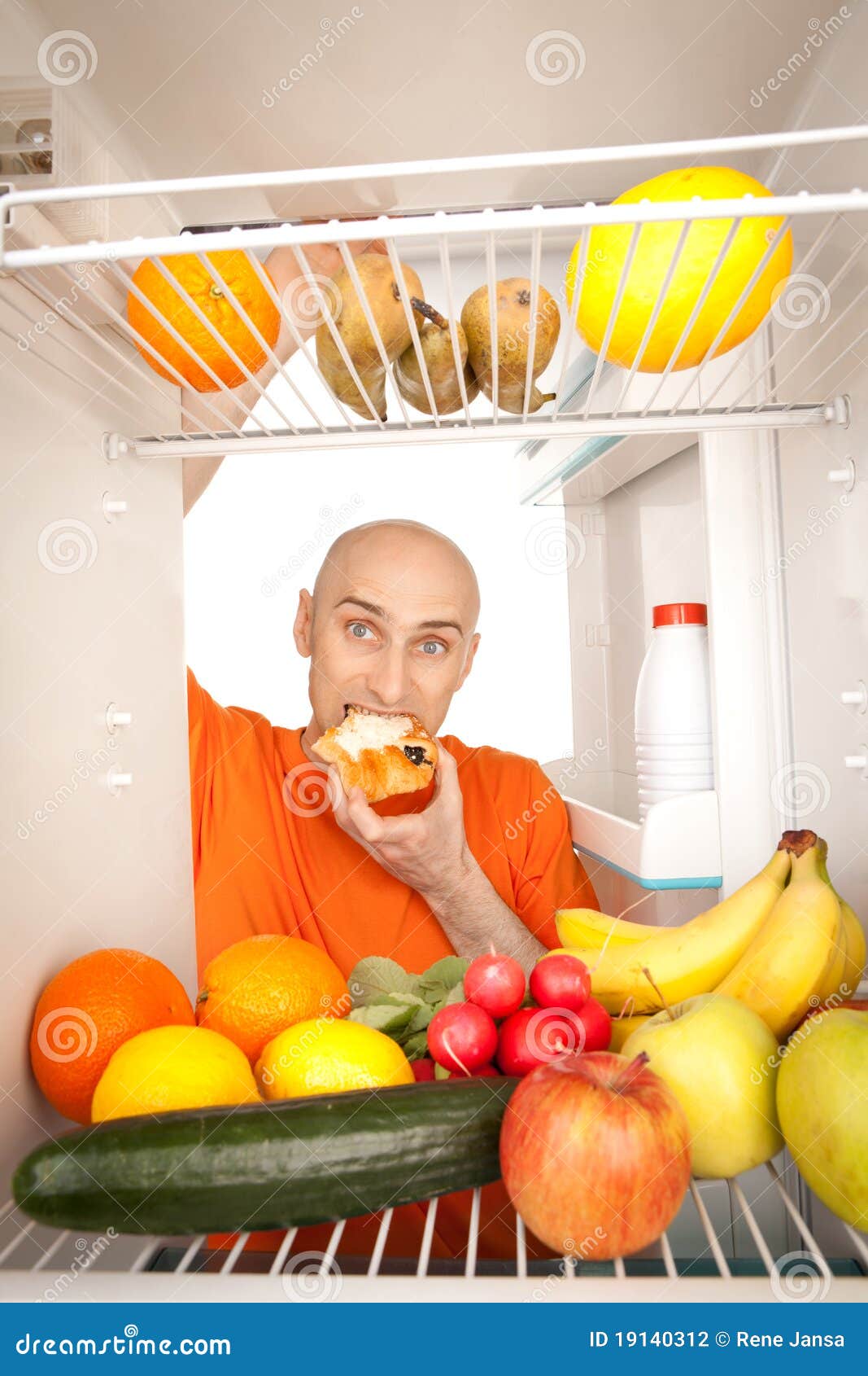 Man and fridge stock photo. Image of hungry, apple, container - 19140312