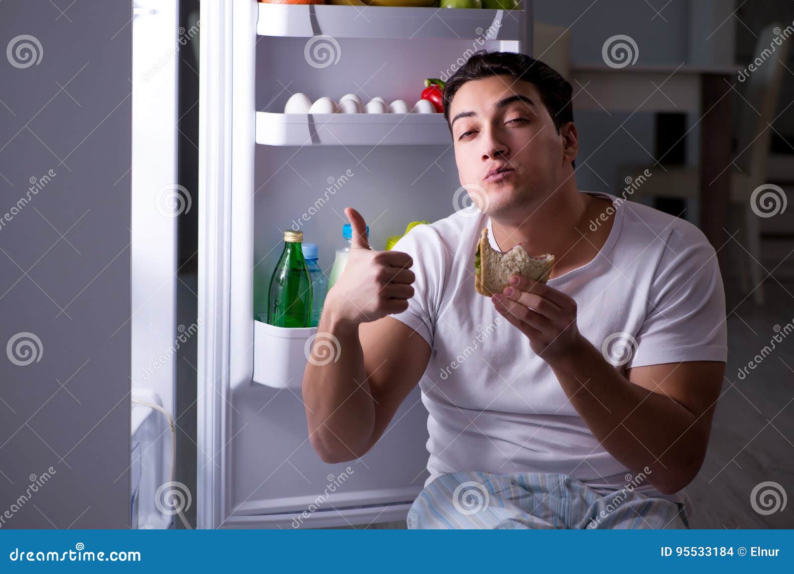 The Man at the Fridge Eating at Night Stock Photo - Image of hungry ...