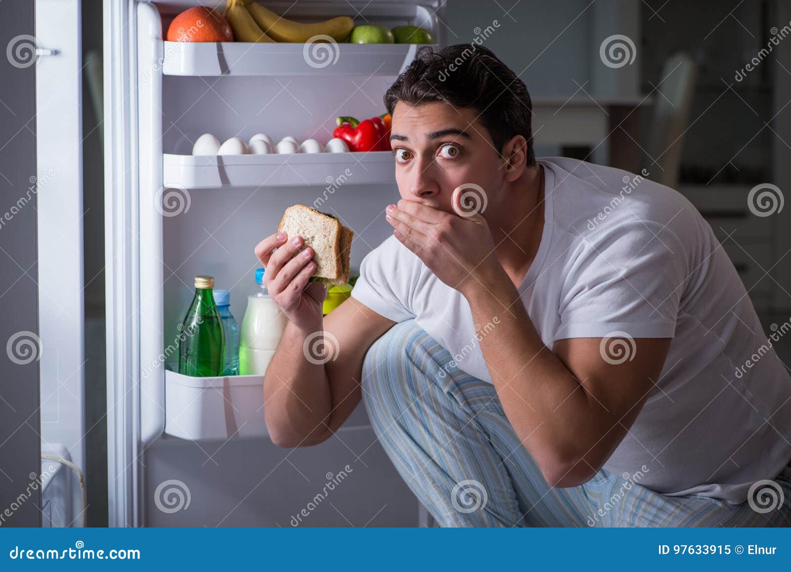 The Man at the Fridge Eating at Night Stock Image - Image of freezer ...