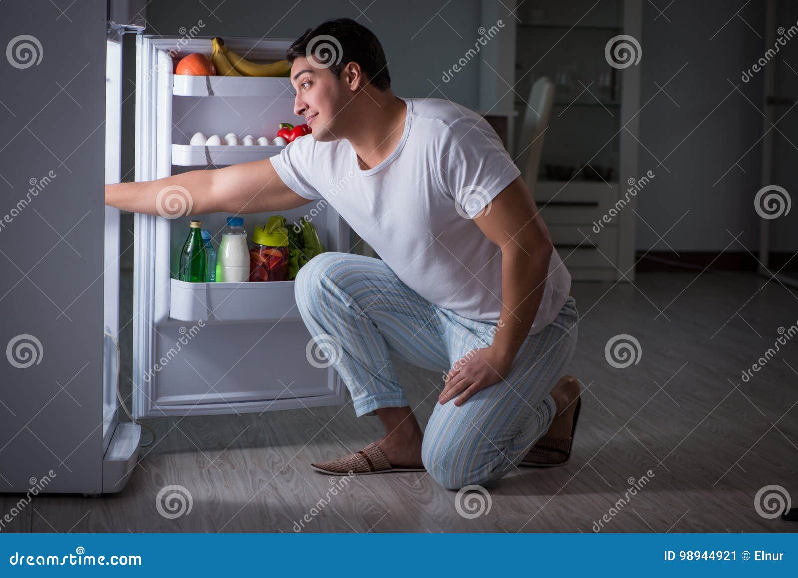 The Man at the Fridge Eating at Night Stock Image - Image of fridge ...