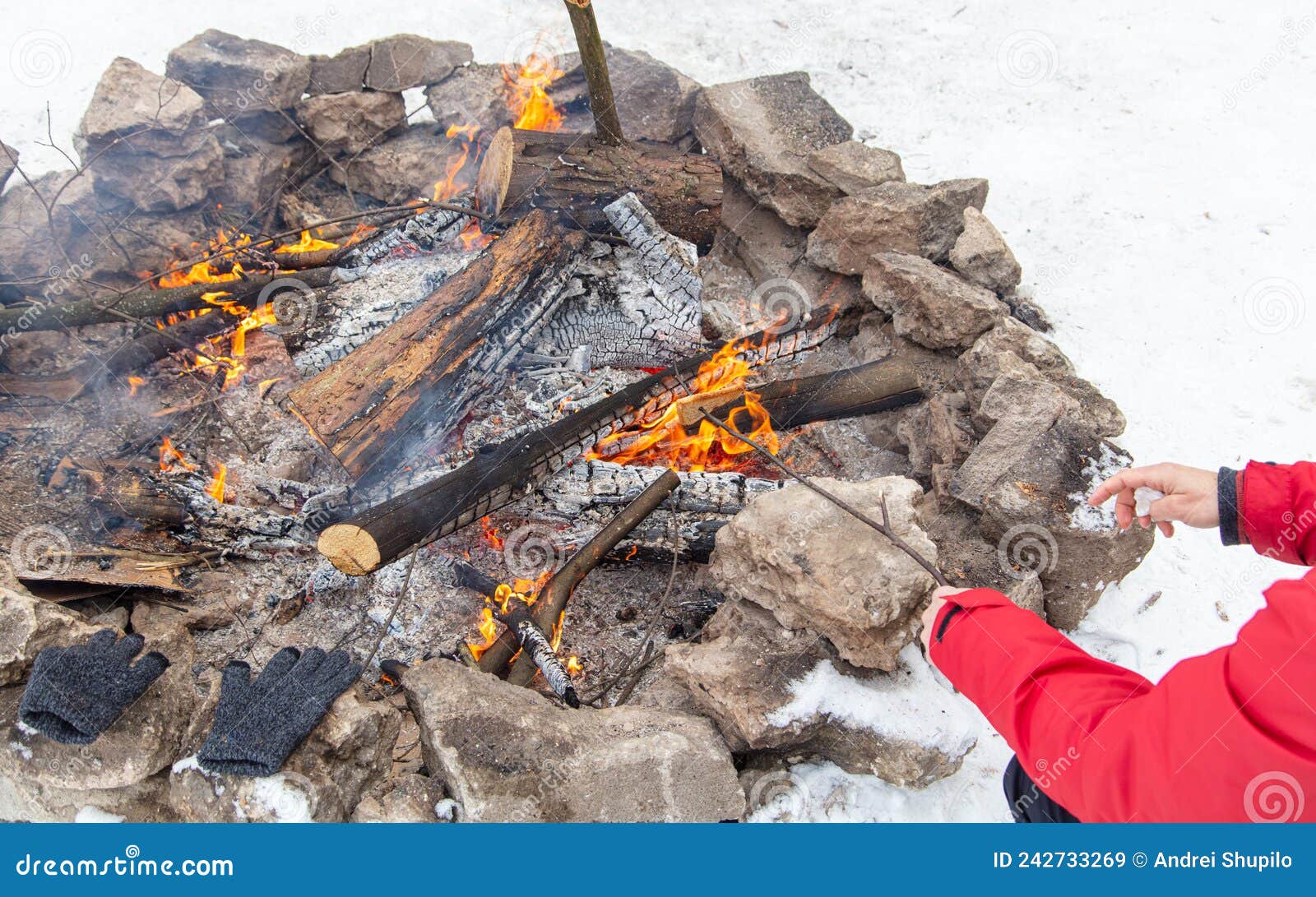 A Man Fries Bread on a Fire Stock Image - Image of grill, bacon: 242733269