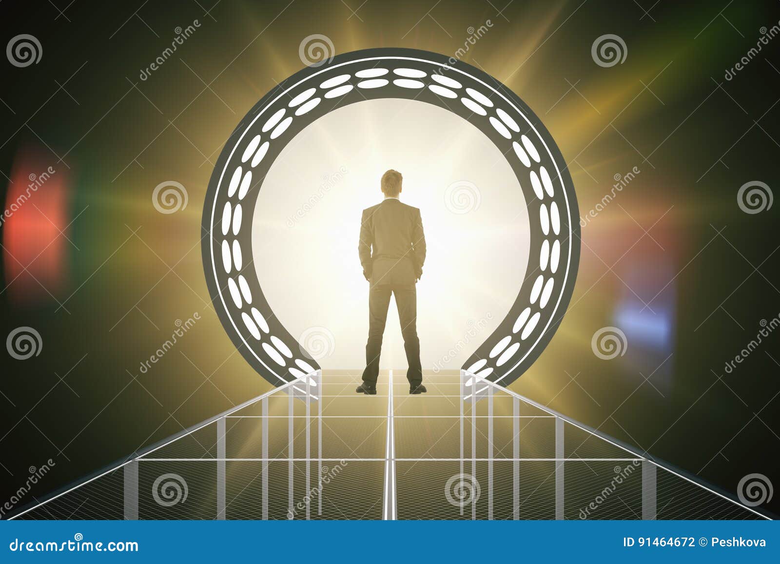 Man in Front of Amber Teleport Stock Photo - Image of glowing, glow ...
