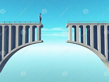 Man in Front of a Broken Bridge Stock Illustration - Illustration of ...