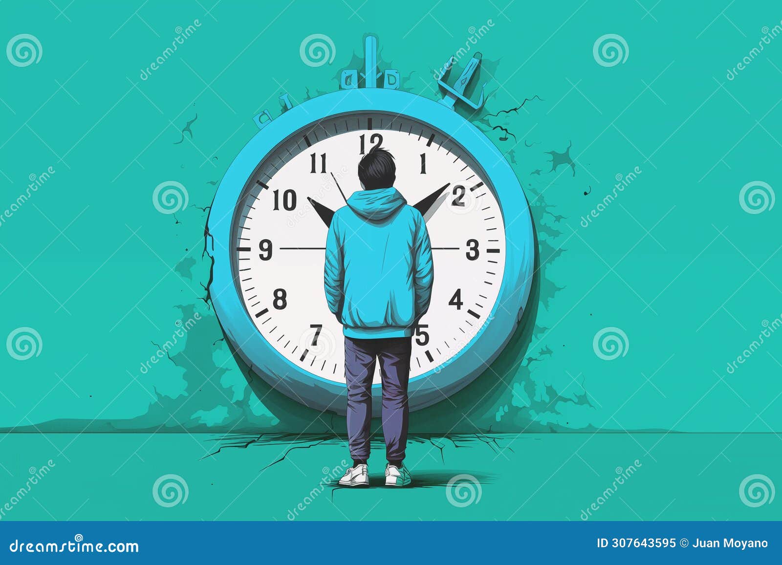 Man in Front of Clock, Comics Style, Generative AI Stock Illustration ...