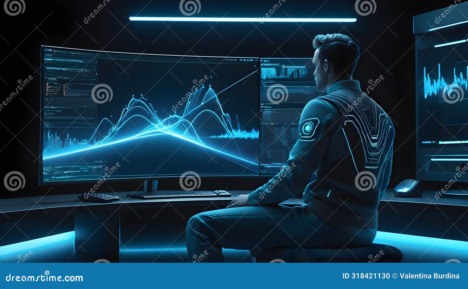 Man in Front of a Computer. 3D Generation Stock Illustration ...