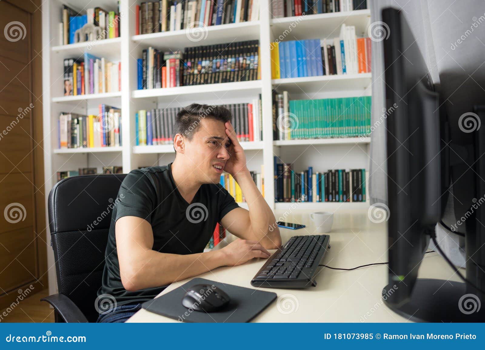 Man in Front of the Computer that Does Not Understand Something Stock ...