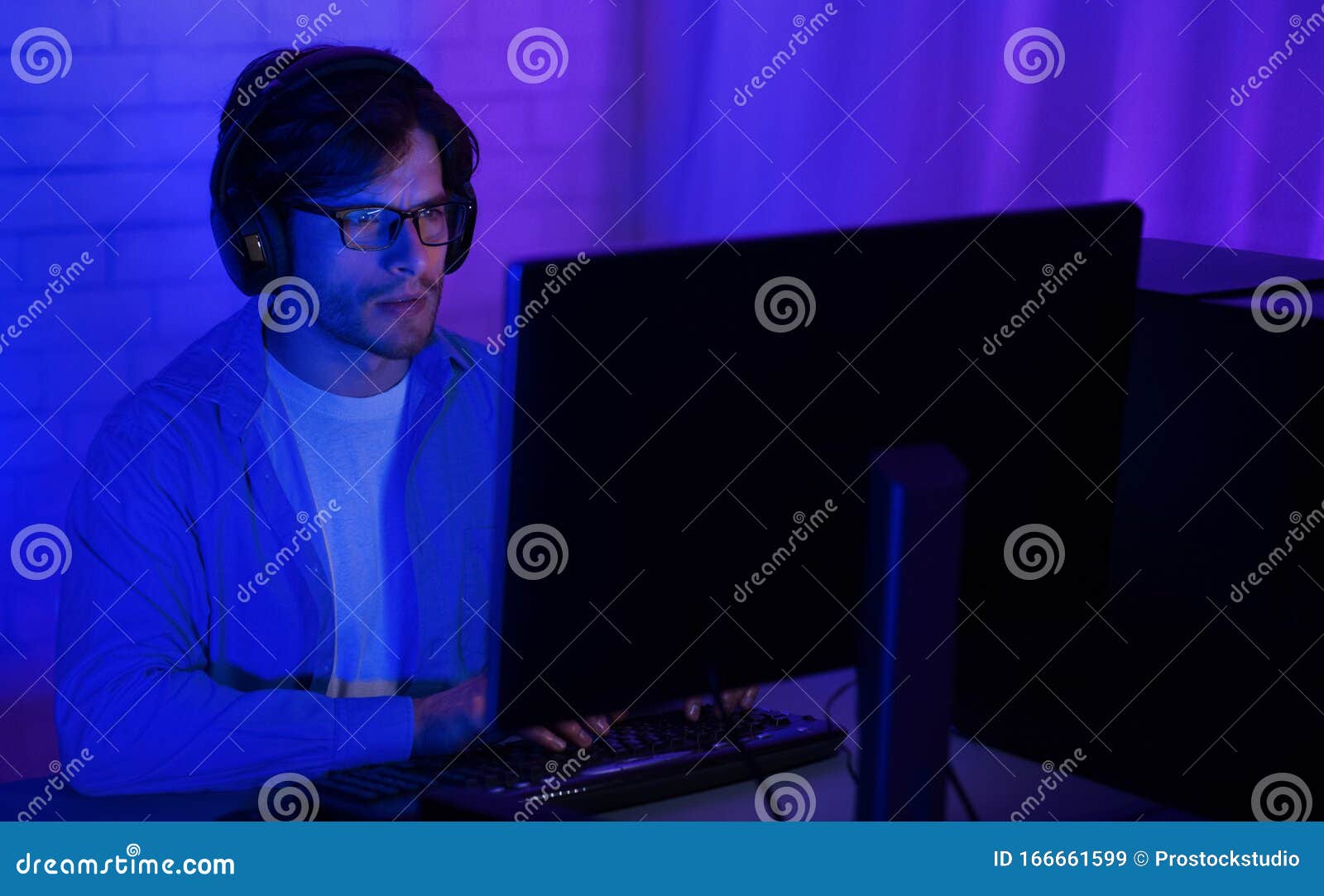 Man in Front of Computer, Using Pc Late in Night Stock Image - Image of ...
