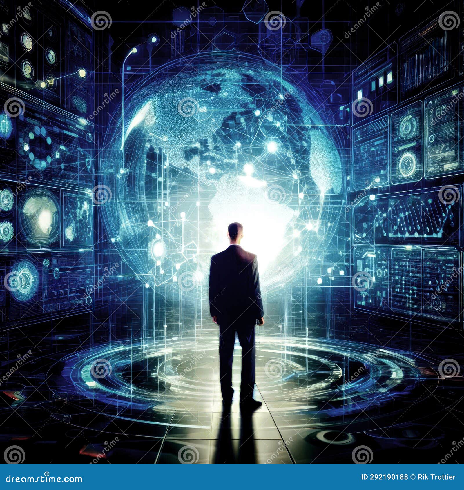 Man in Front of a Futuristic Interface. Innovation Technology Internet ...
