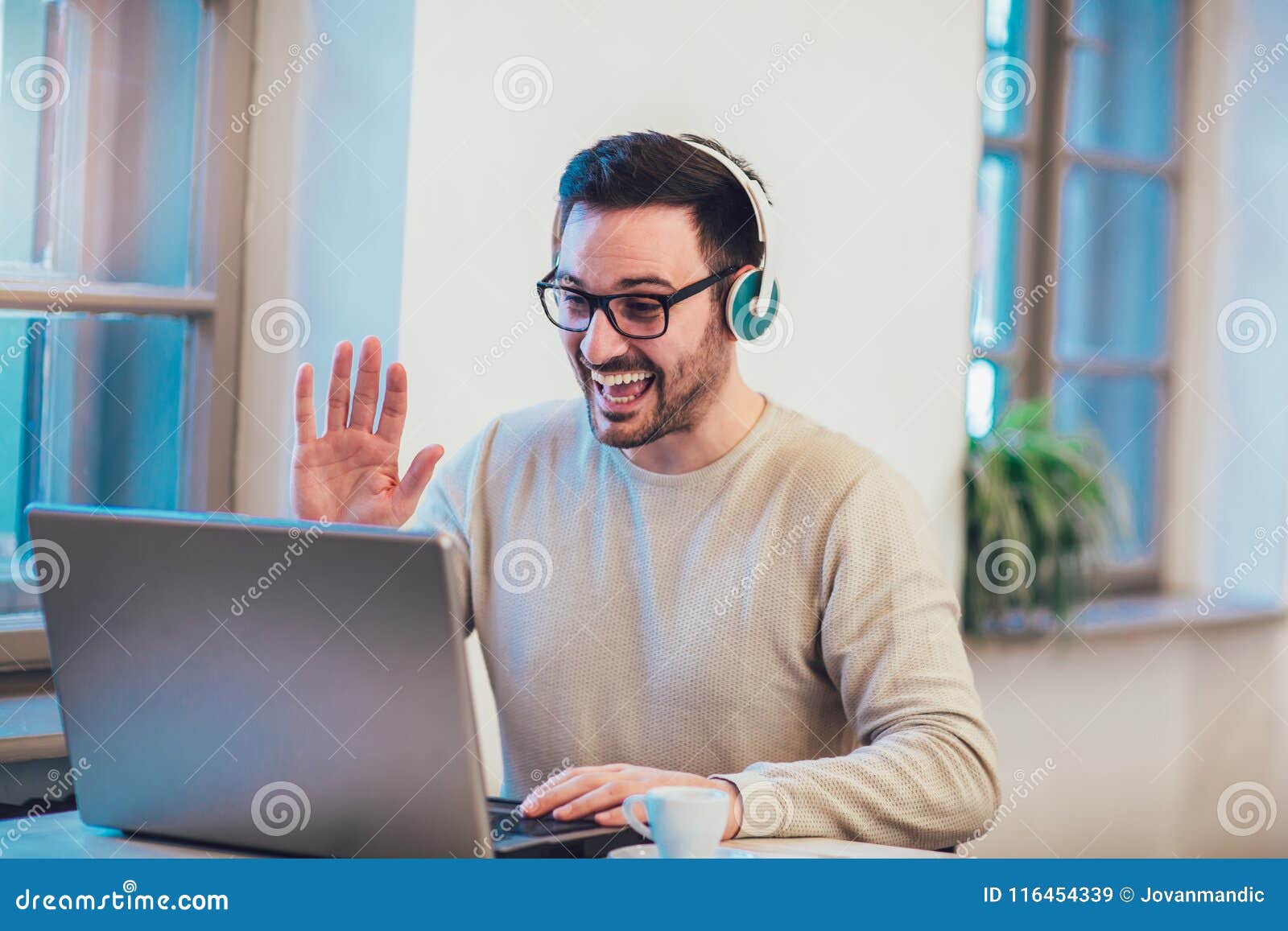 Man in Front of Laptop Computer Stock Image - Image of communication ...