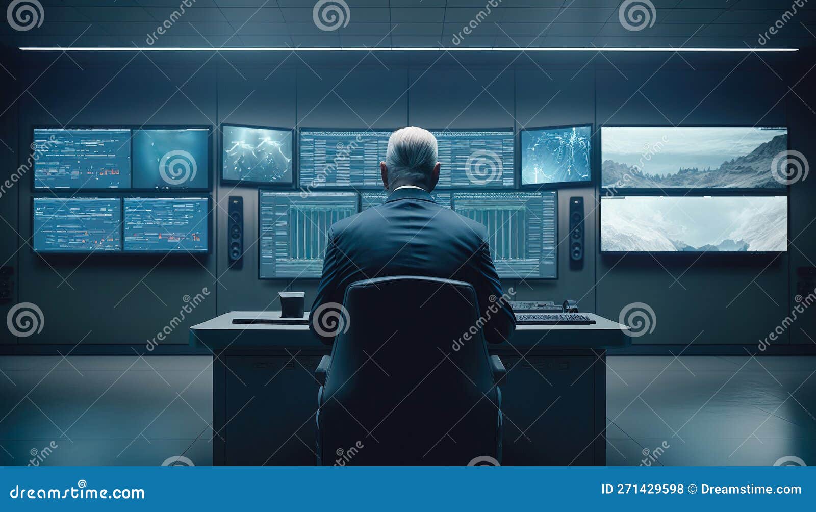 Screens In The Control Room Of The Command Center. Royalty-Free Cartoon ...