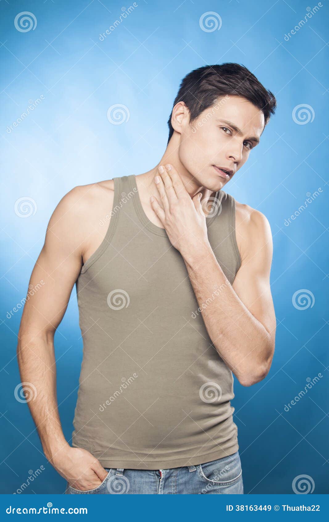 Man in Front of Mirror Looking at His Chin Checking is he Shewed Stock ...