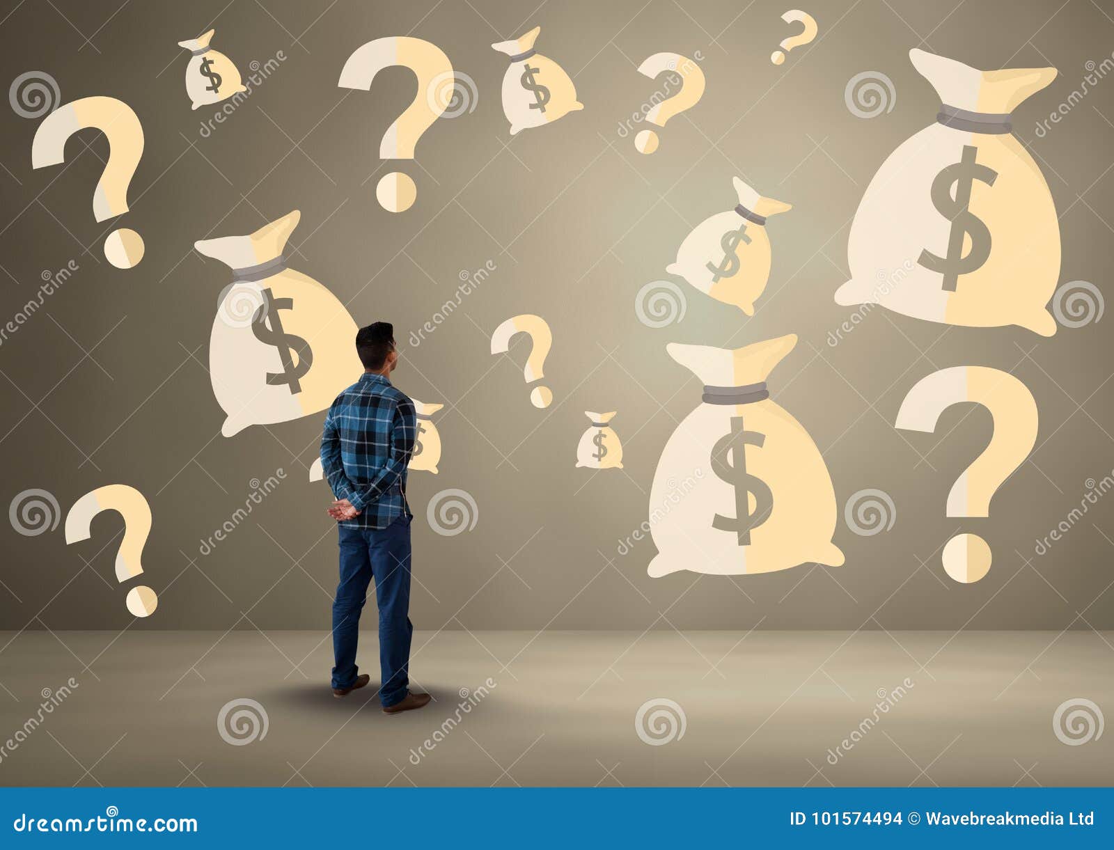 Man in Front of Money on Wall Stock Illustration - Illustration of ...