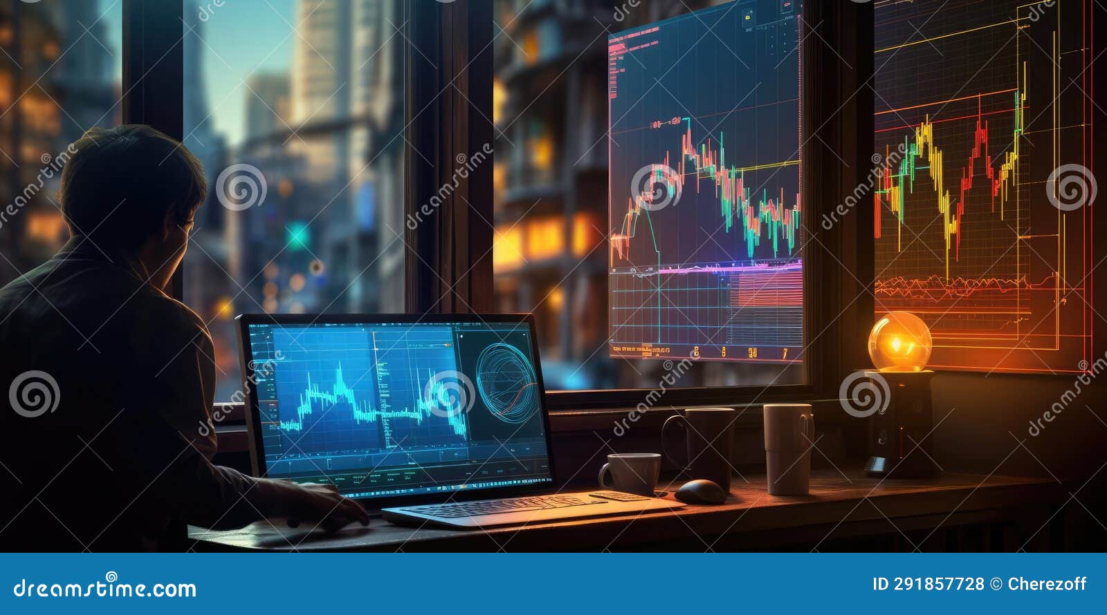 The Man in Front of the Trading Charts Stock Photo - Image of laptop ...