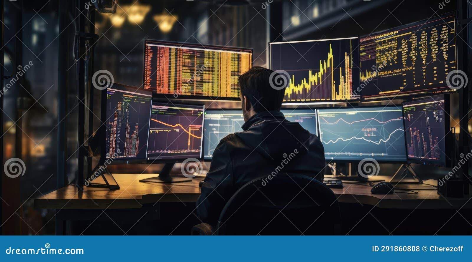The Man in Front of the Trading Charts Stock Illustration ...