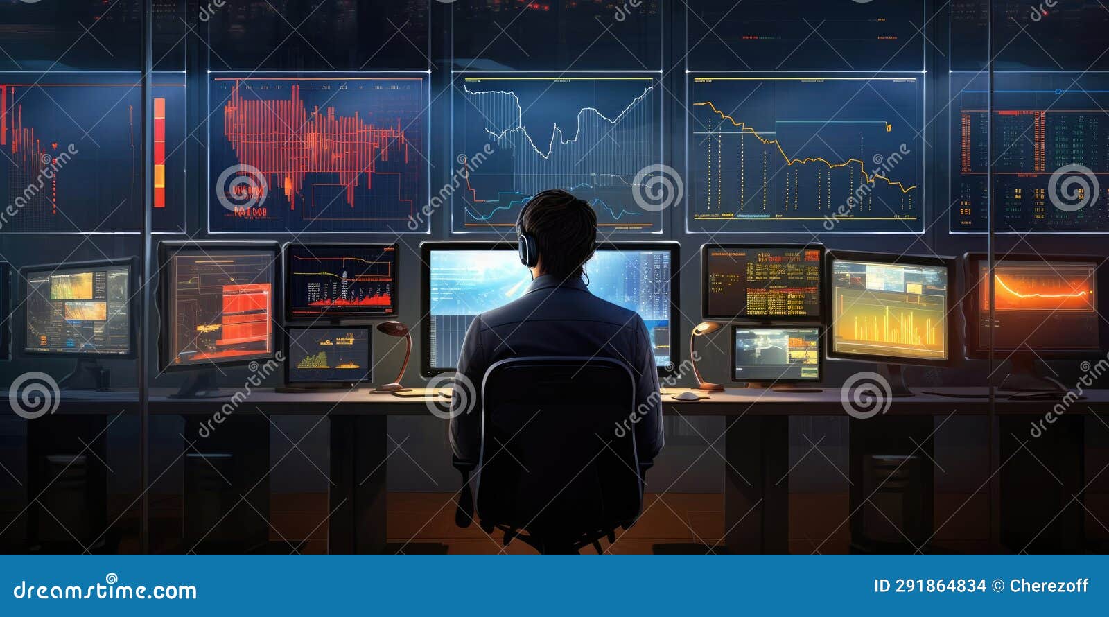 The Man in Front of the Trading Charts Stock Illustration ...