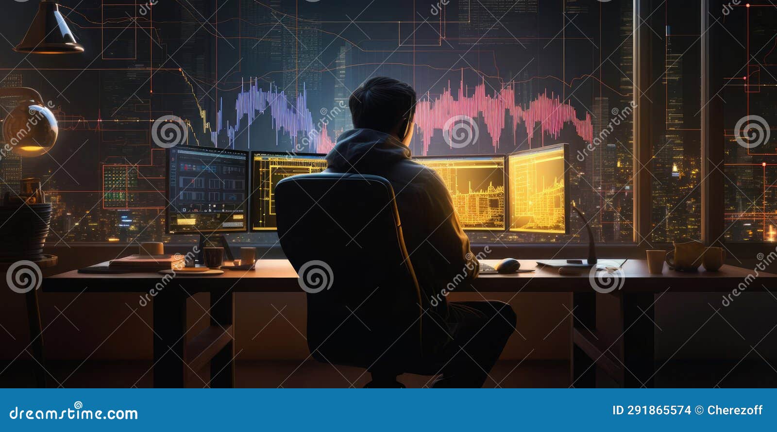 The Man in Front of the Trading Charts Stock Illustration ...