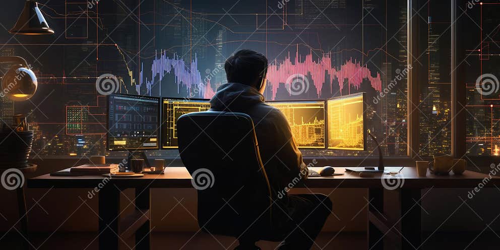 The Man in Front of the Trading Charts Stock Illustration ...