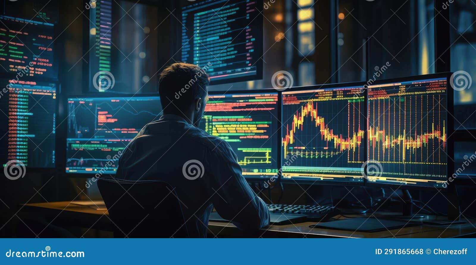 The Man in Front of the Trading Charts Stock Illustration ...