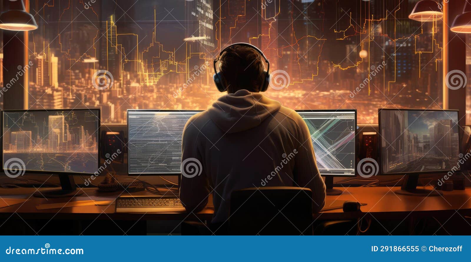 The Man in Front of the Trading Charts Stock Illustration ...