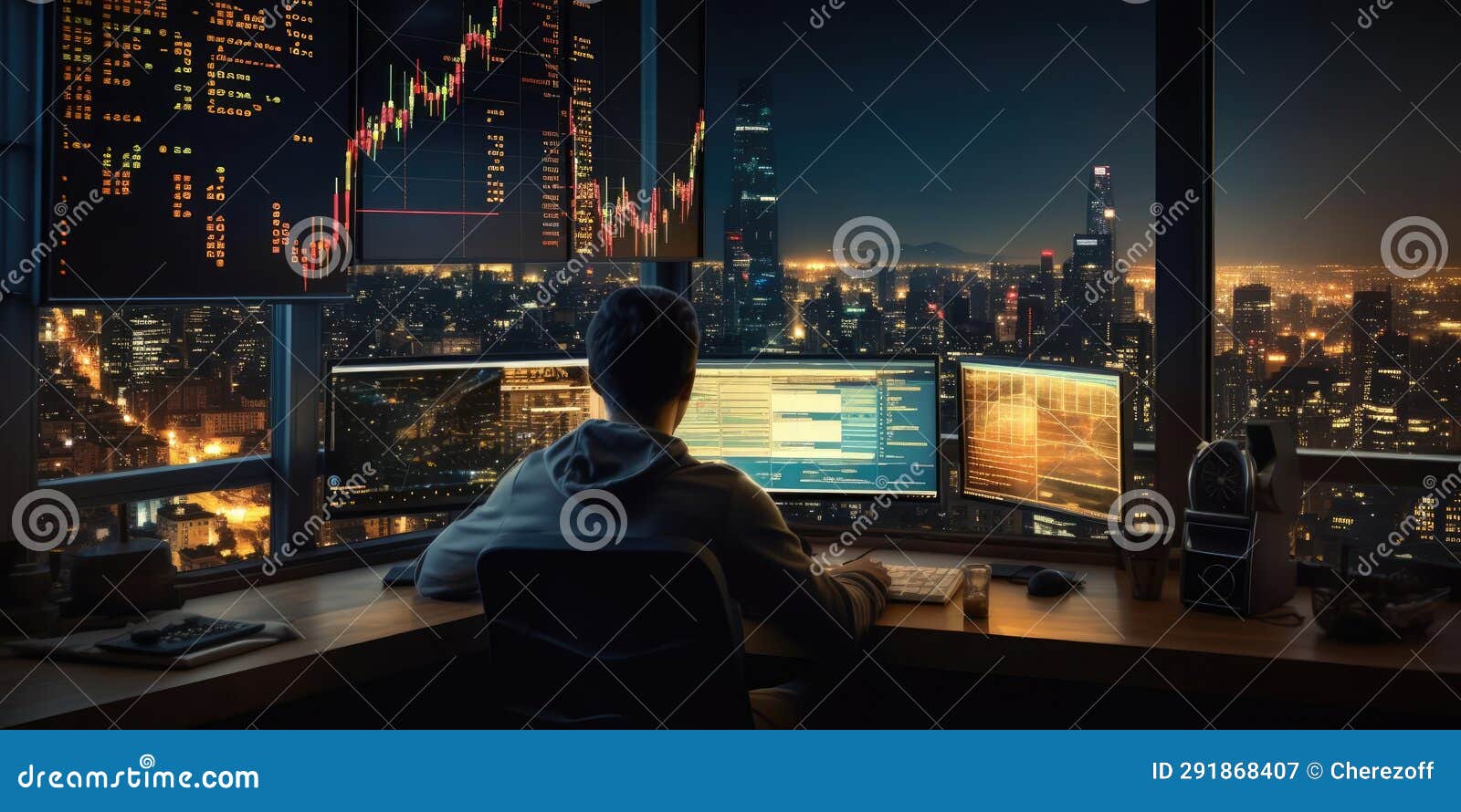 The Man in Front of the Trading Charts Stock Illustration ...