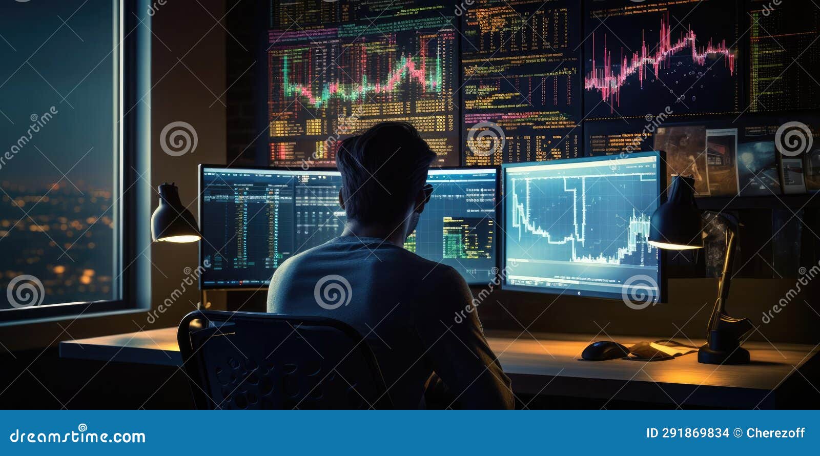 The Man in Front of the Trading Charts Stock Illustration ...