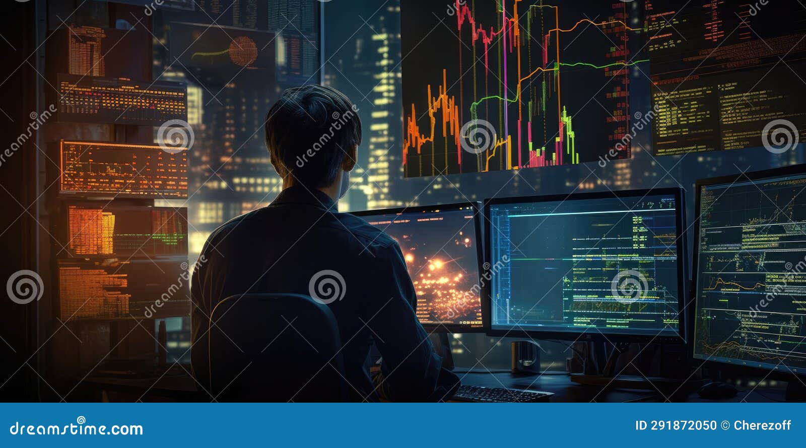 The Man in Front of the Trading Charts Stock Illustration ...