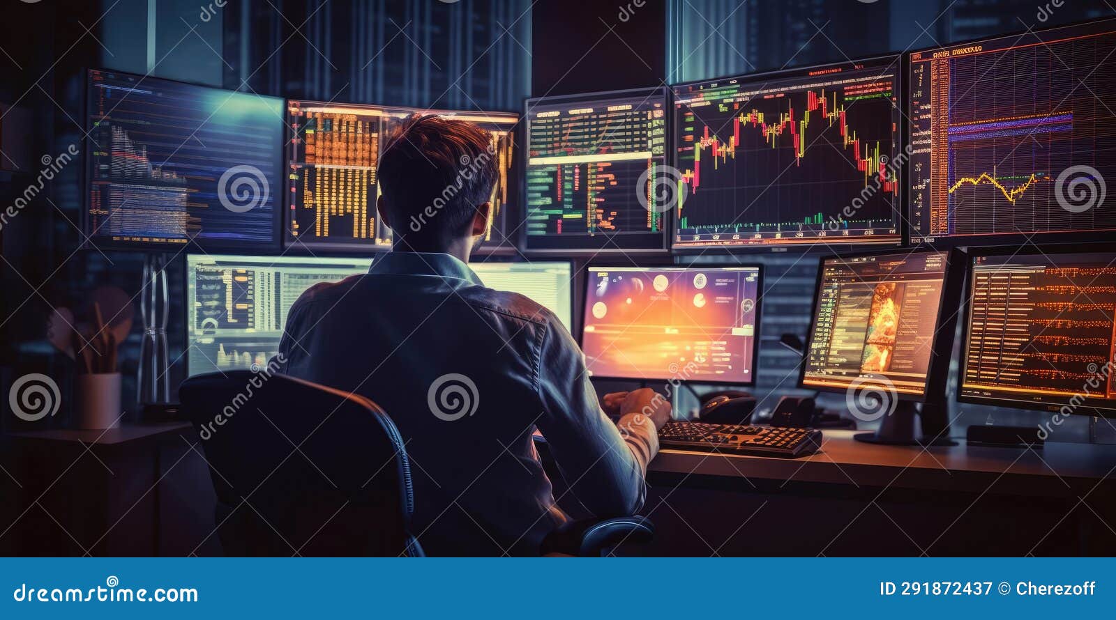 The Man in Front of the Trading Charts Stock Illustration ...