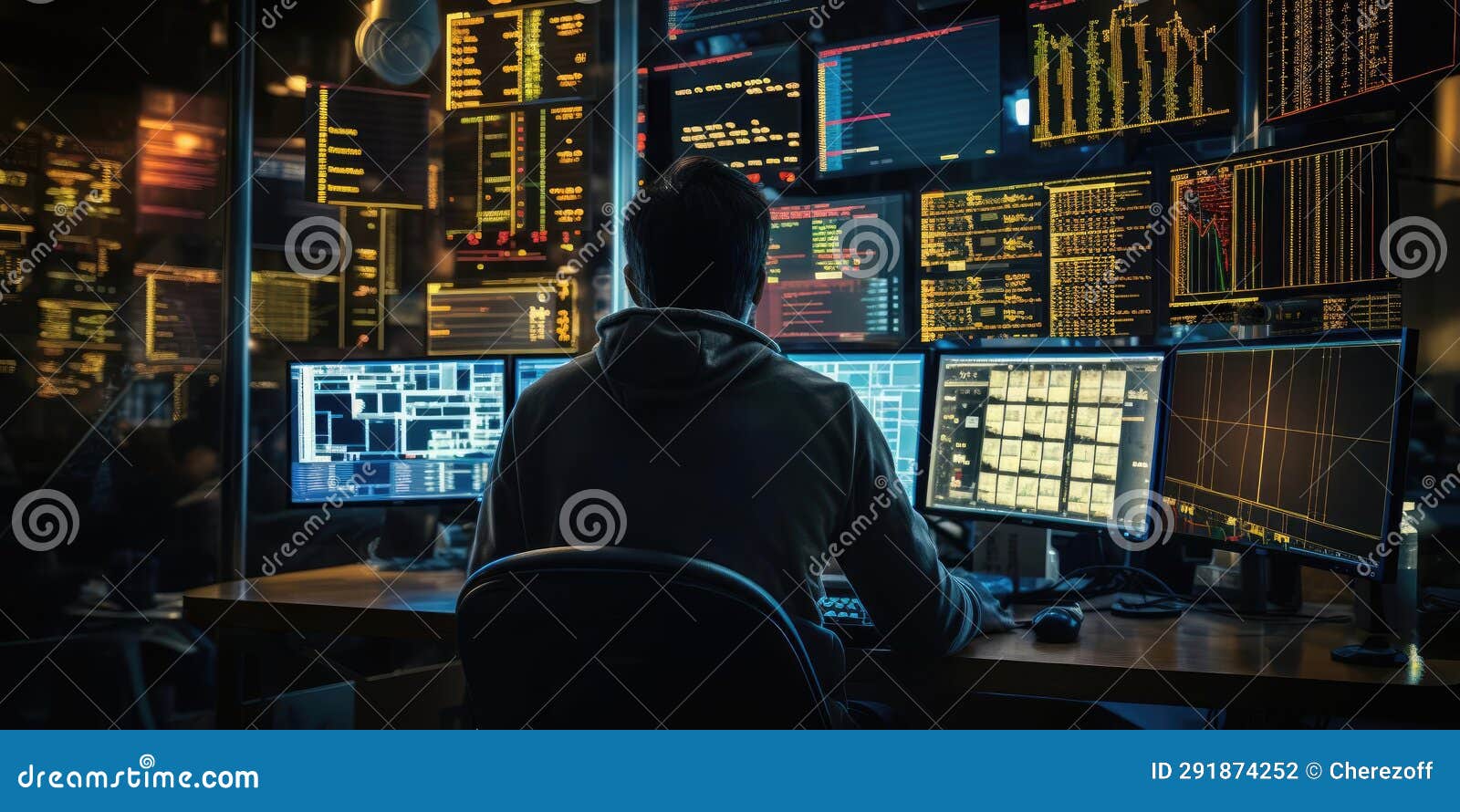 The Man in Front of the Trading Charts Stock Illustration ...