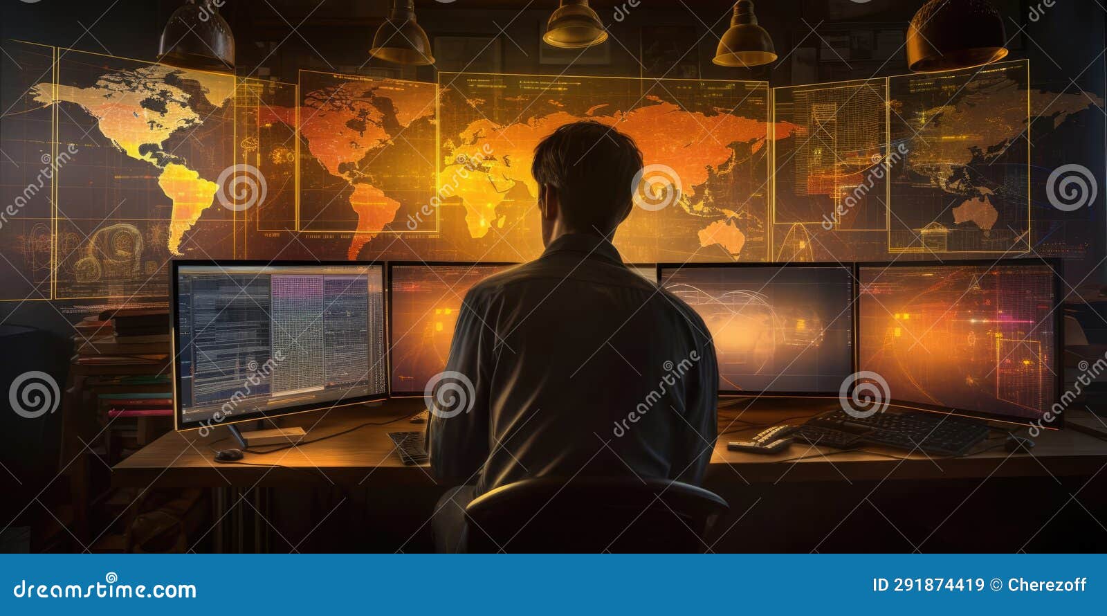 The Man in Front of the Trading Charts Stock Illustration ...