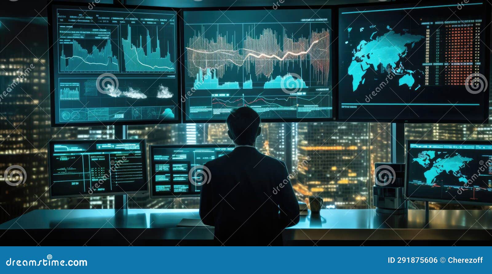 The Man in Front of the Trading Charts Stock Illustration ...