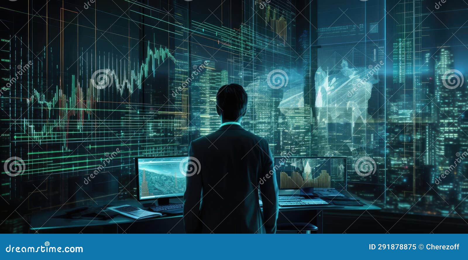 The Man in Front of the Trading Charts Stock Illustration ...