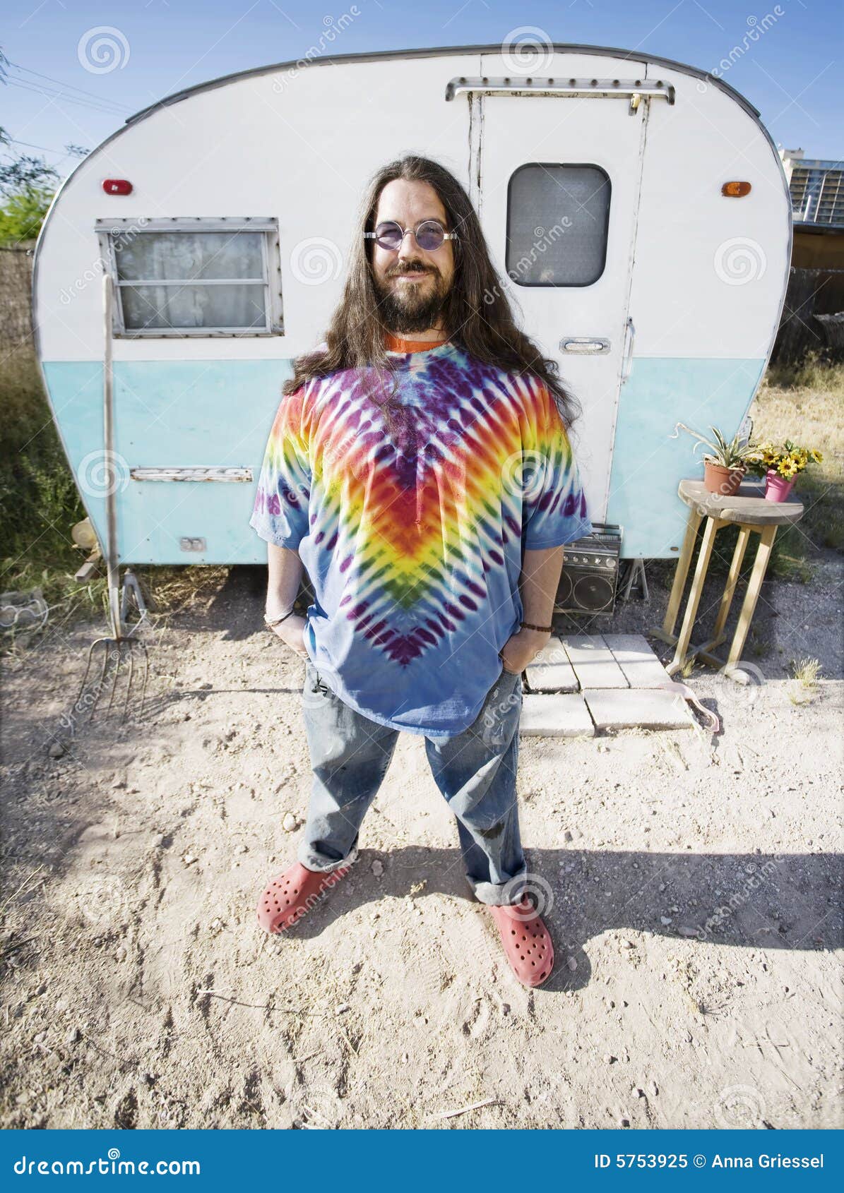 Man in Front of a Trailer stock image. Image of male, tiedye - 5753925