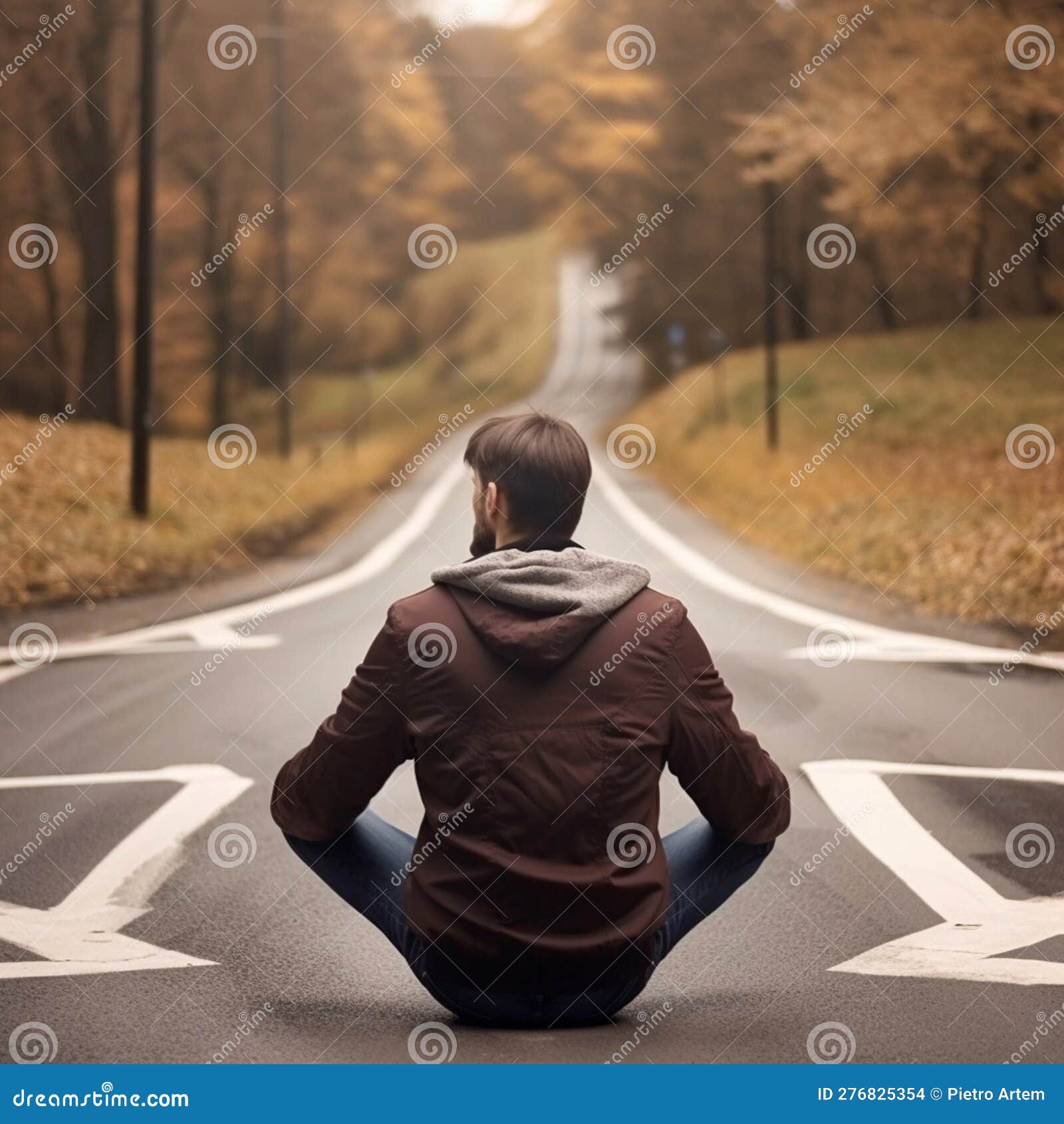 Man in Front of Two Roads Thinking Deciding Hoping, Generative AI Stock ...