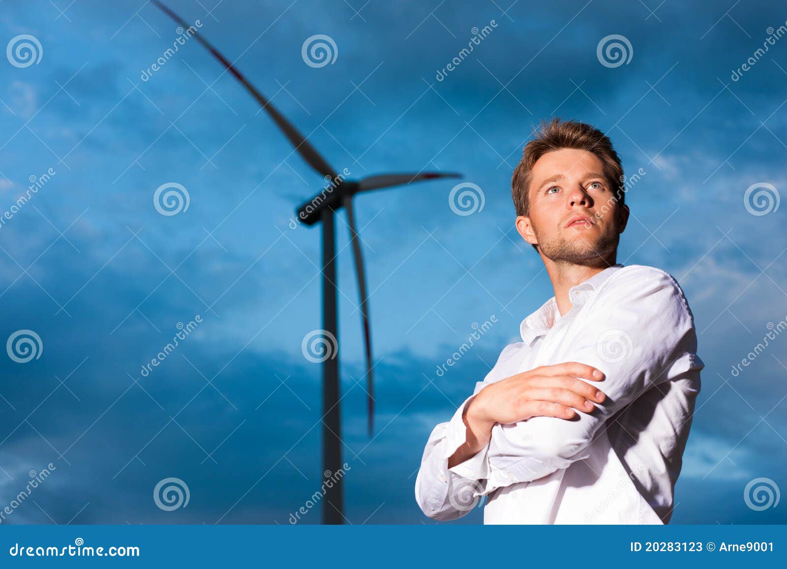 Man in Front of Windmill and Sky Stock Image - Image of outdoors ...