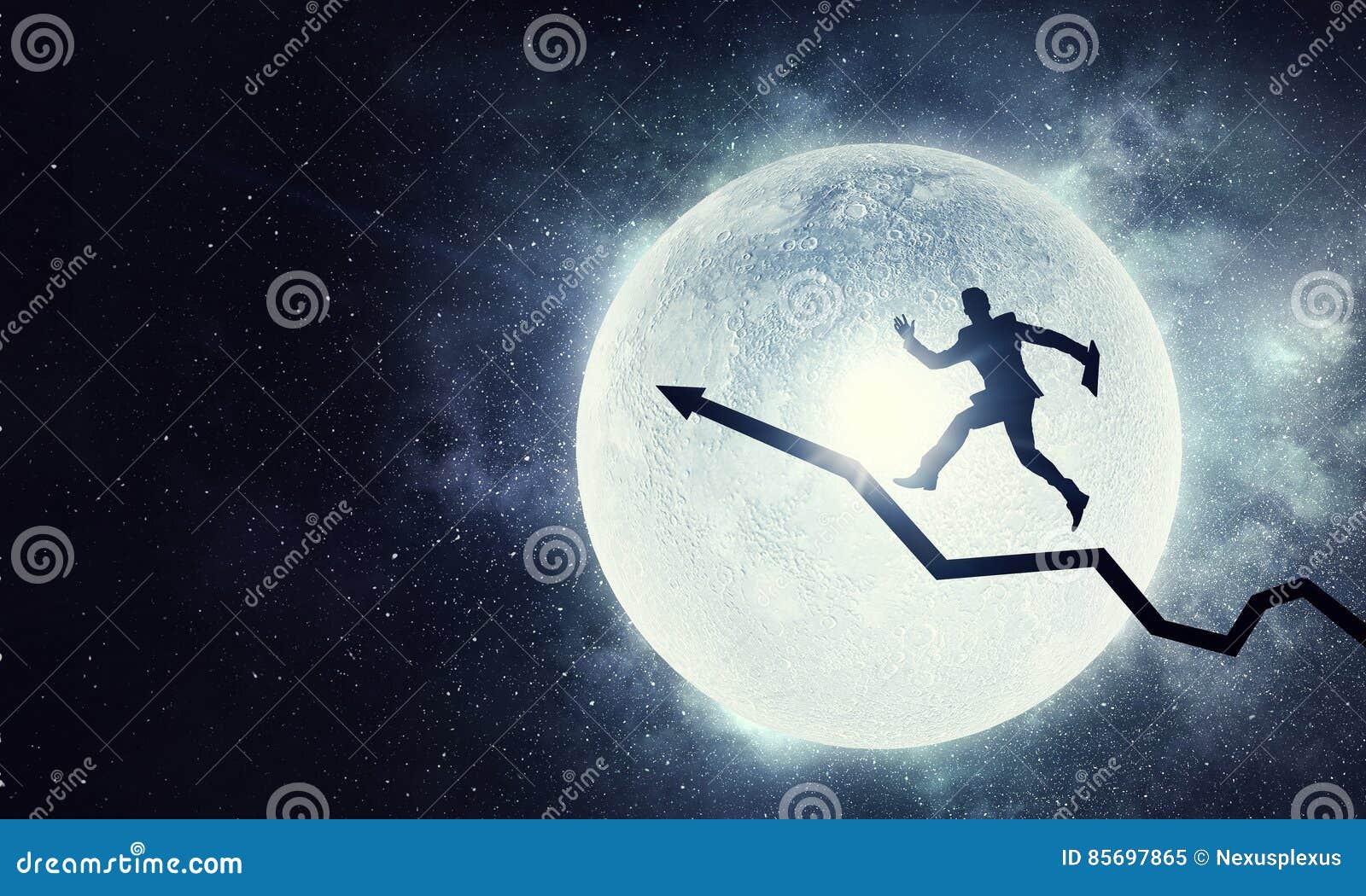 Man and Full Moon . Mixed Media Stock Image - Image of leadership ...