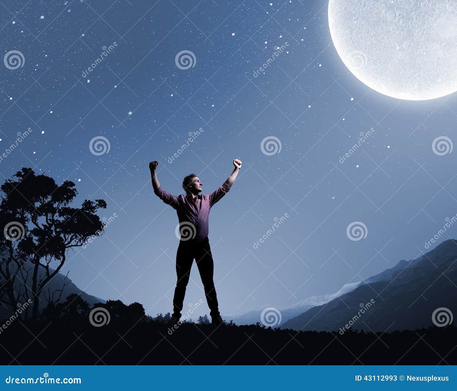 Man and full moon stock image. Image of evening, lunar - 43112993