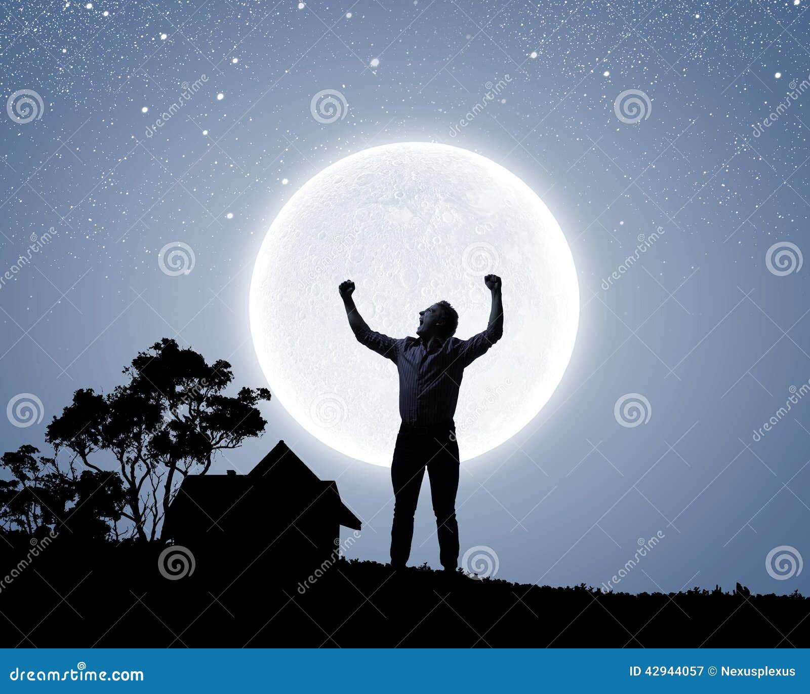 Man and full moon stock image. Image of celestial, glow - 42944057